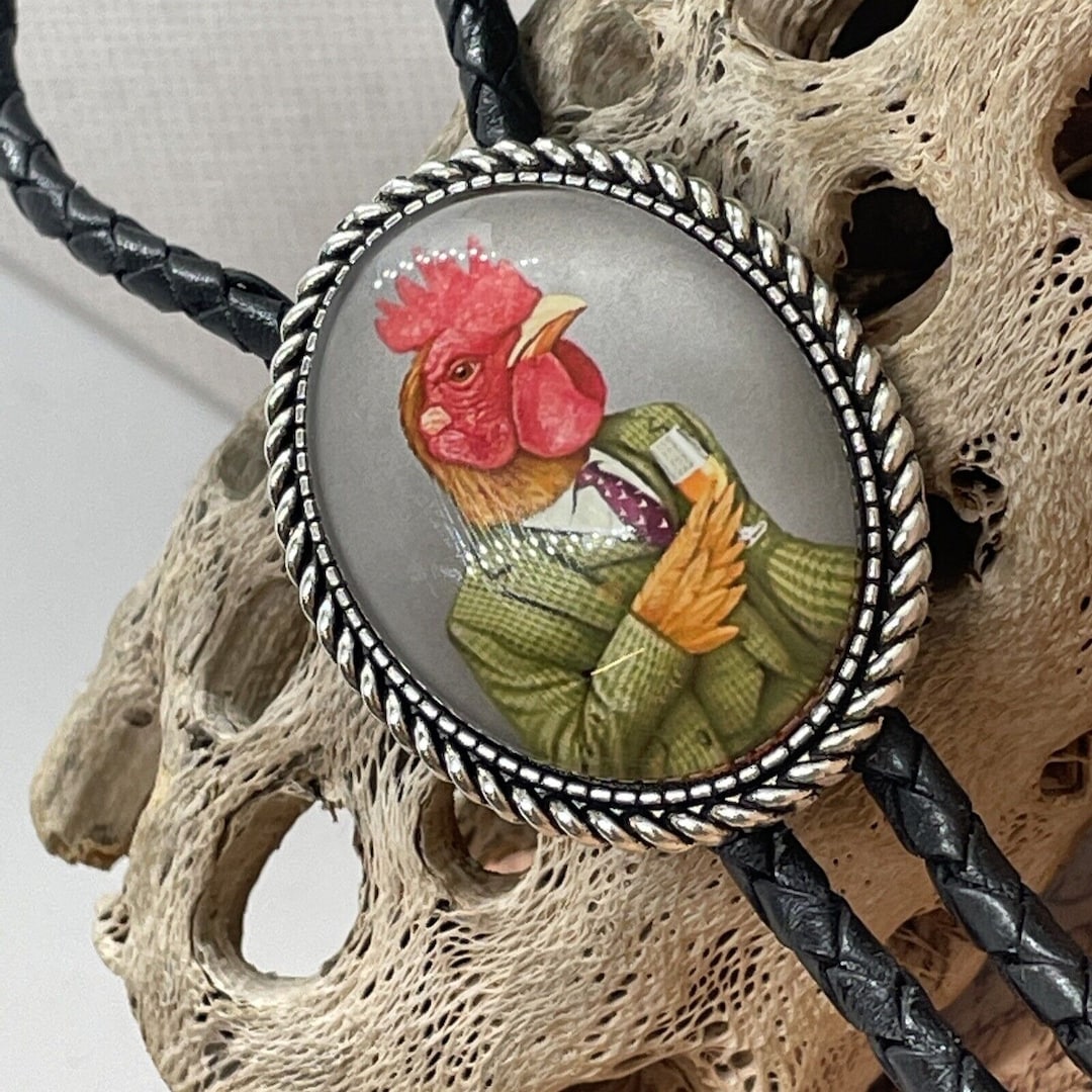 WINE Rooster TUX Western Leather Bolo Tie Lariat Necklace Wedding Gift ...