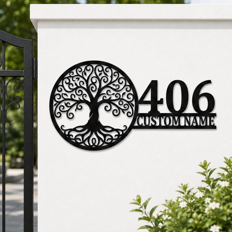 Personalized Metal Tree Address Sign, Custom House Number Signr ...