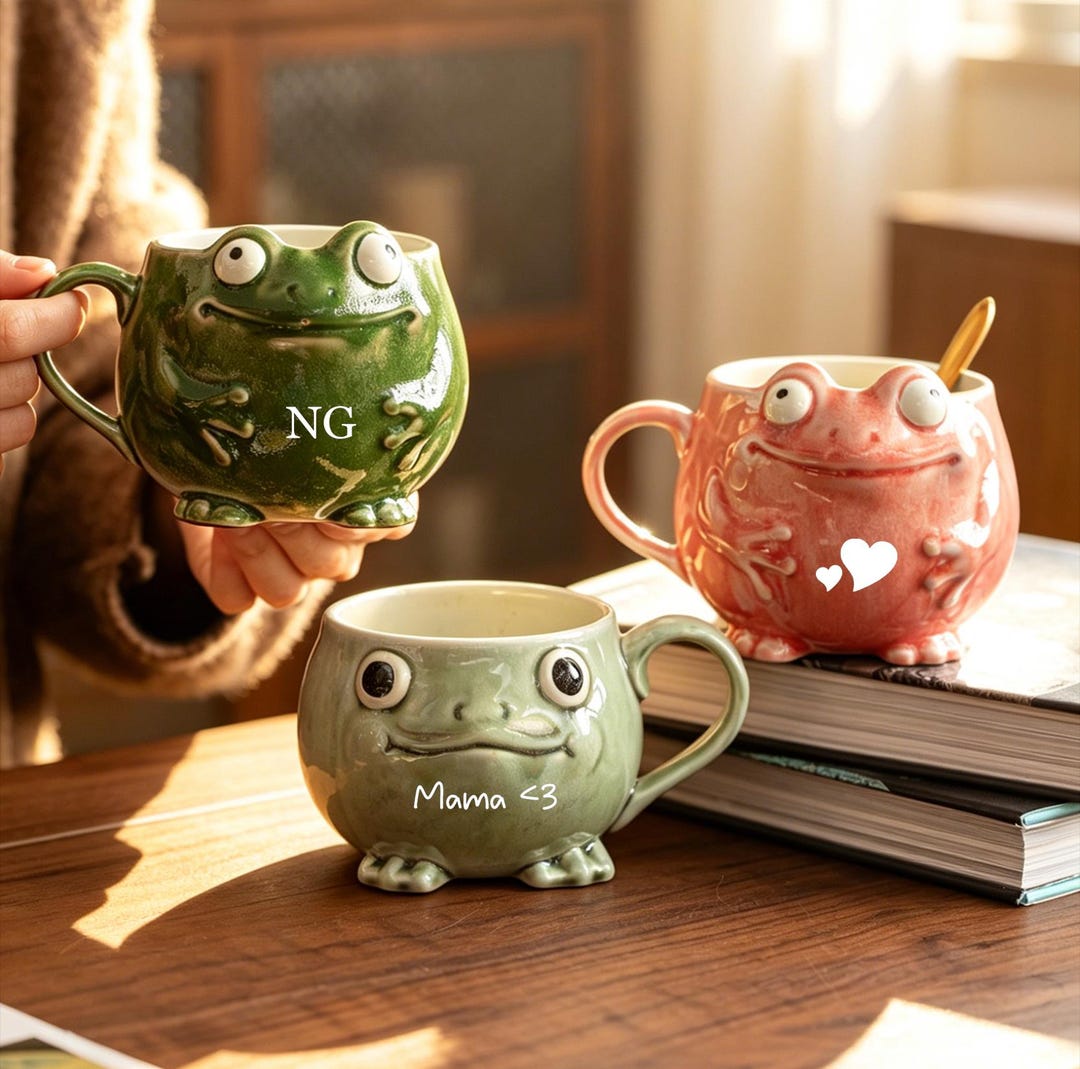 Personalized Frog Mug With Spoon, Cute Ceramic Coffee Mug, Custom ...