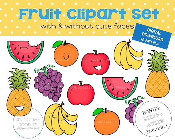 Cute Fruit Clipart Set Apple Orange Grapes Bananas - Etsy