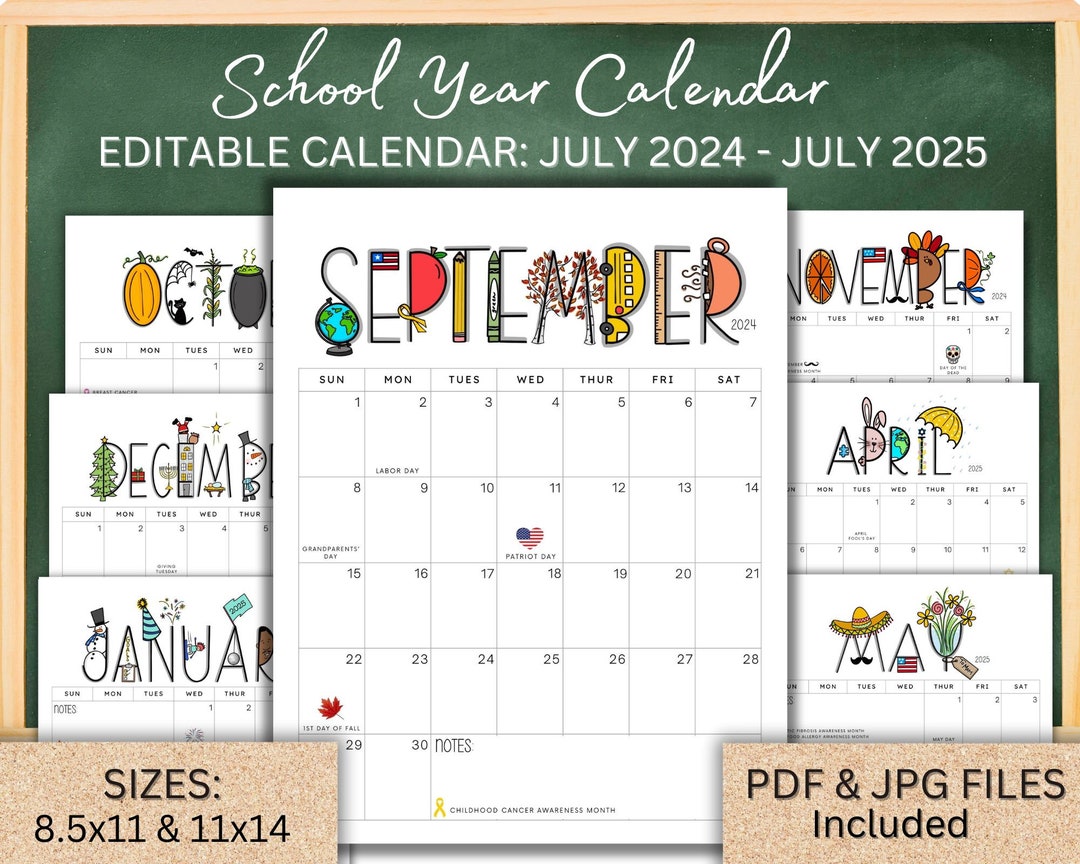 2024-2025 School Year Calendar Printable, PORTRAIT Vertical Version ...