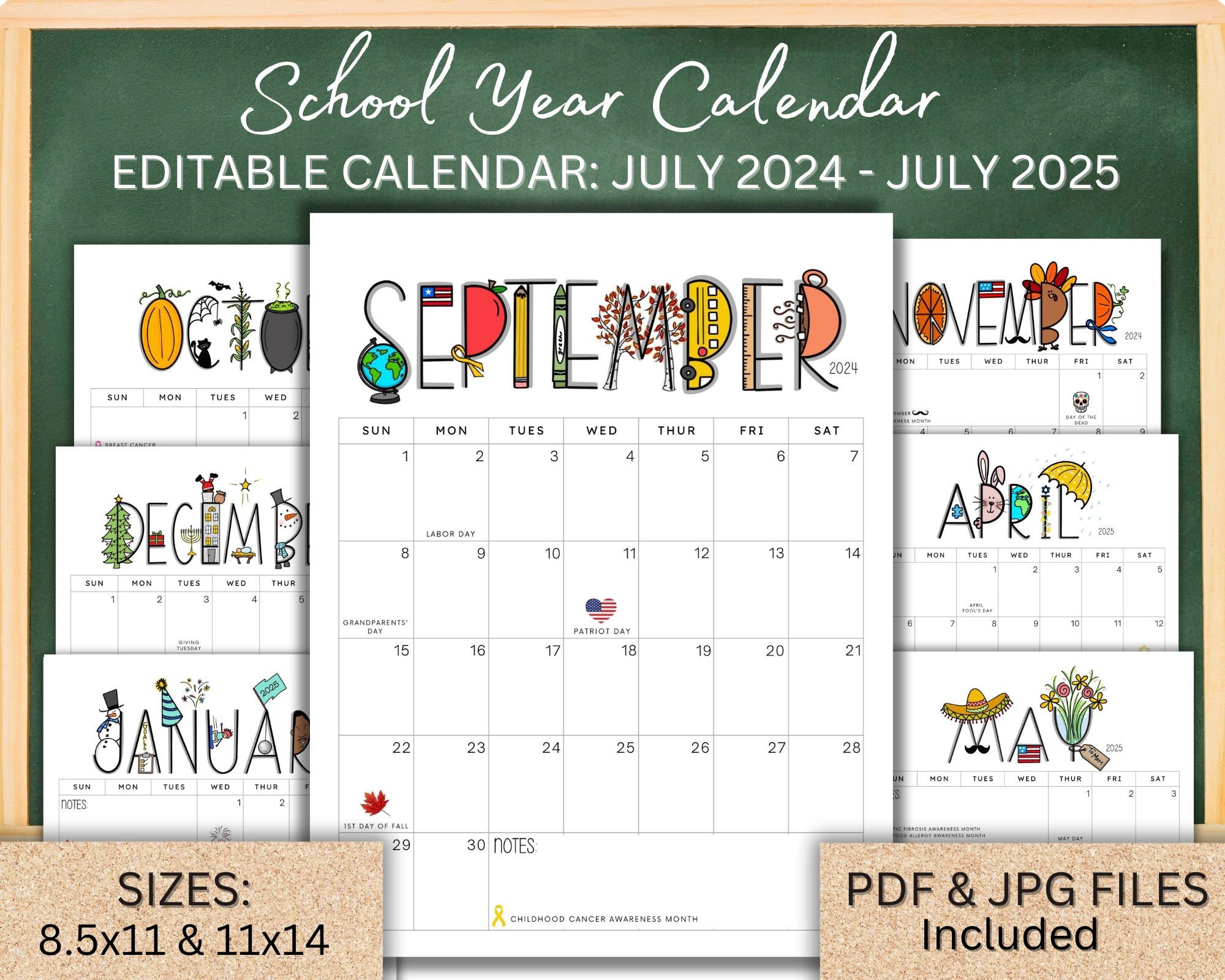 2024-2025 School Year Calendar Printable, PORTRAIT Vertical Version ...