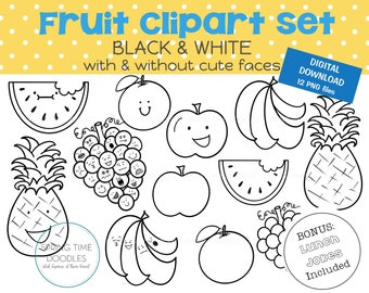 Fruit Clipart, Cute Fruit, Strawberry, Apple, Watermelon, Pineapple ...