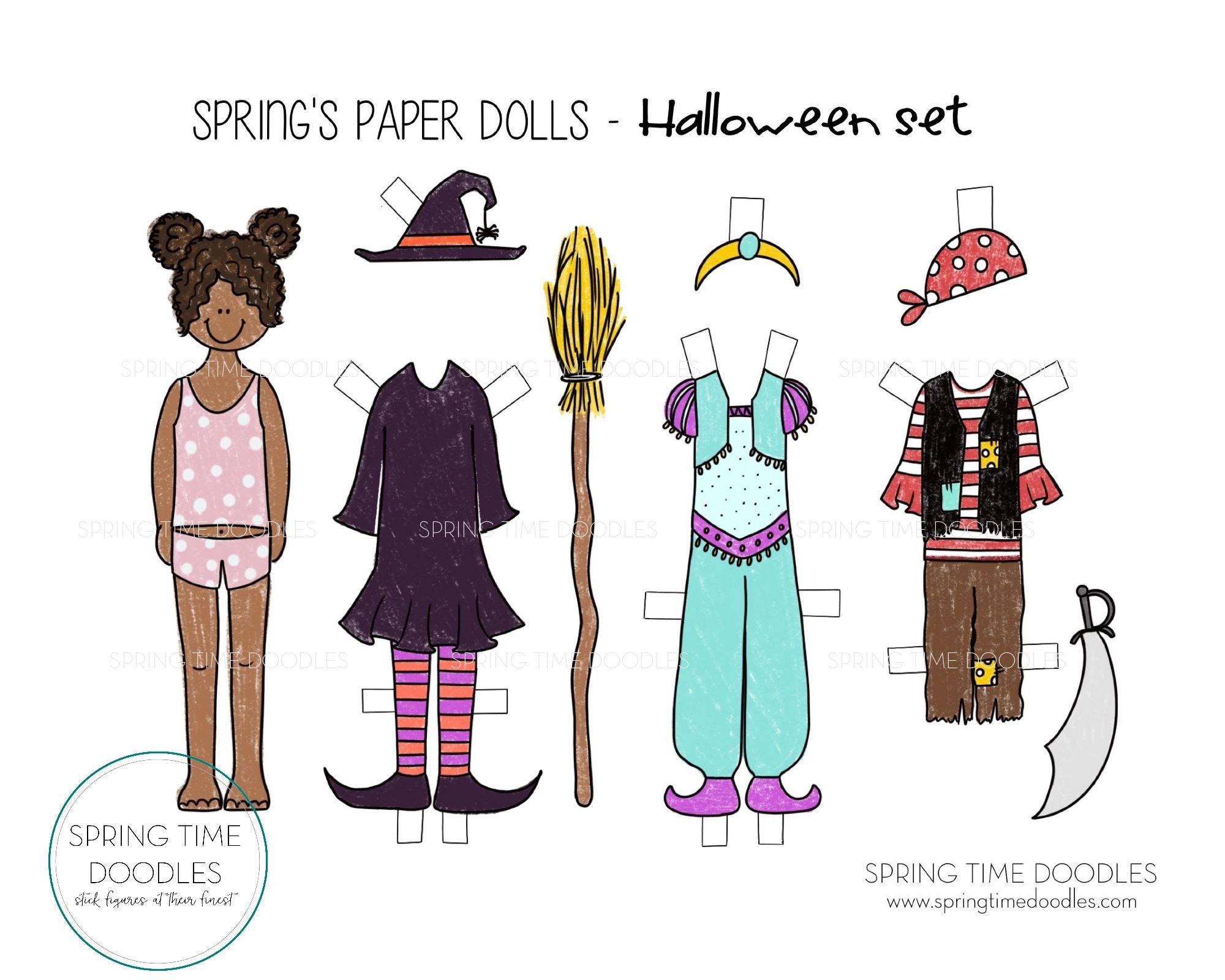 Halloween Paper Dolls Digital Download, PDF Printable, Coloring Pages ...
