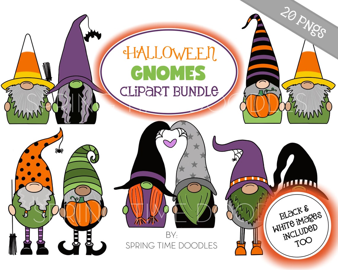 Gnome Digital Halloween Clipart Bundle - Etsy