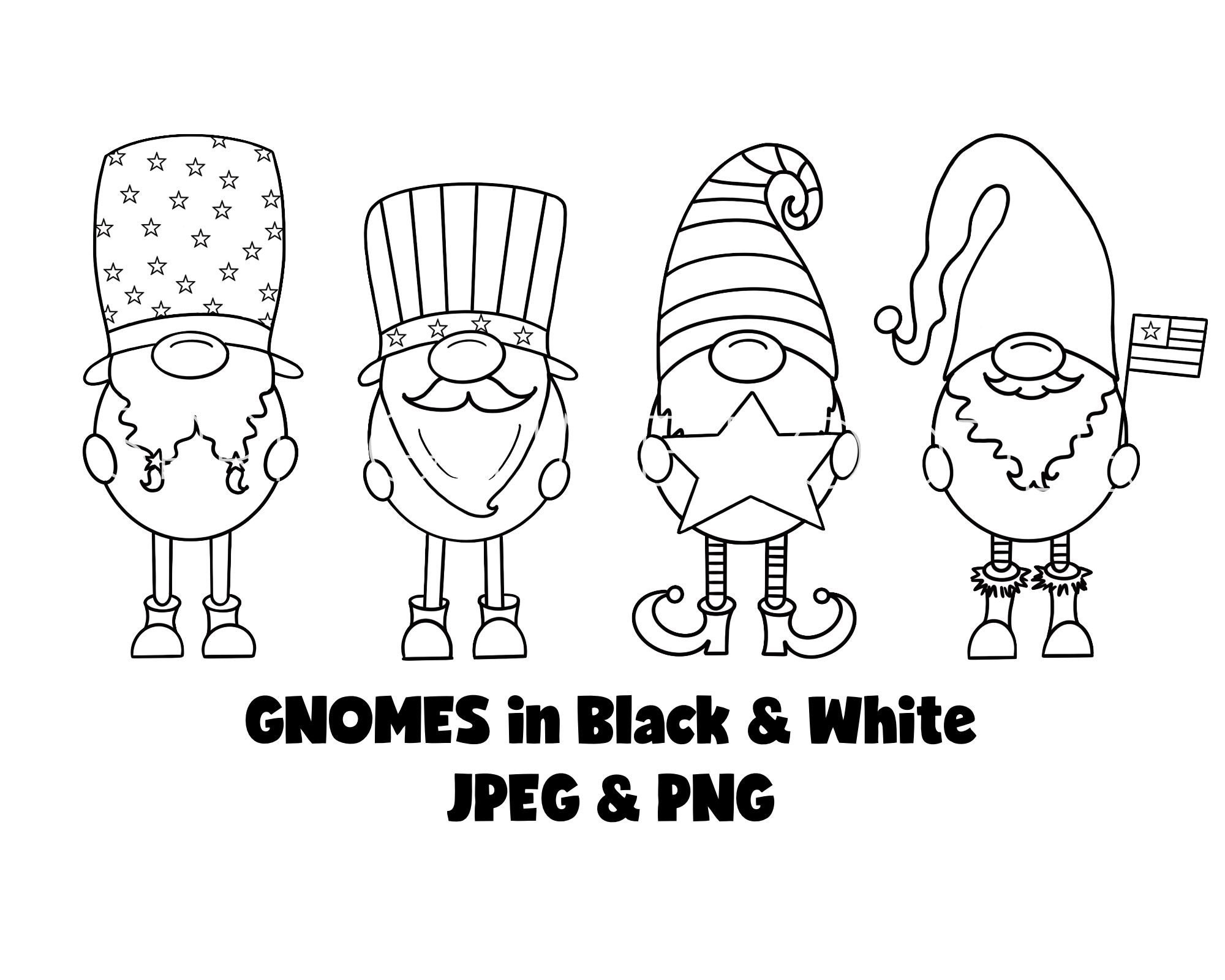 Gnome Digital Clipart 4th of July Bundle, Banner, Coloring Pages - Etsy