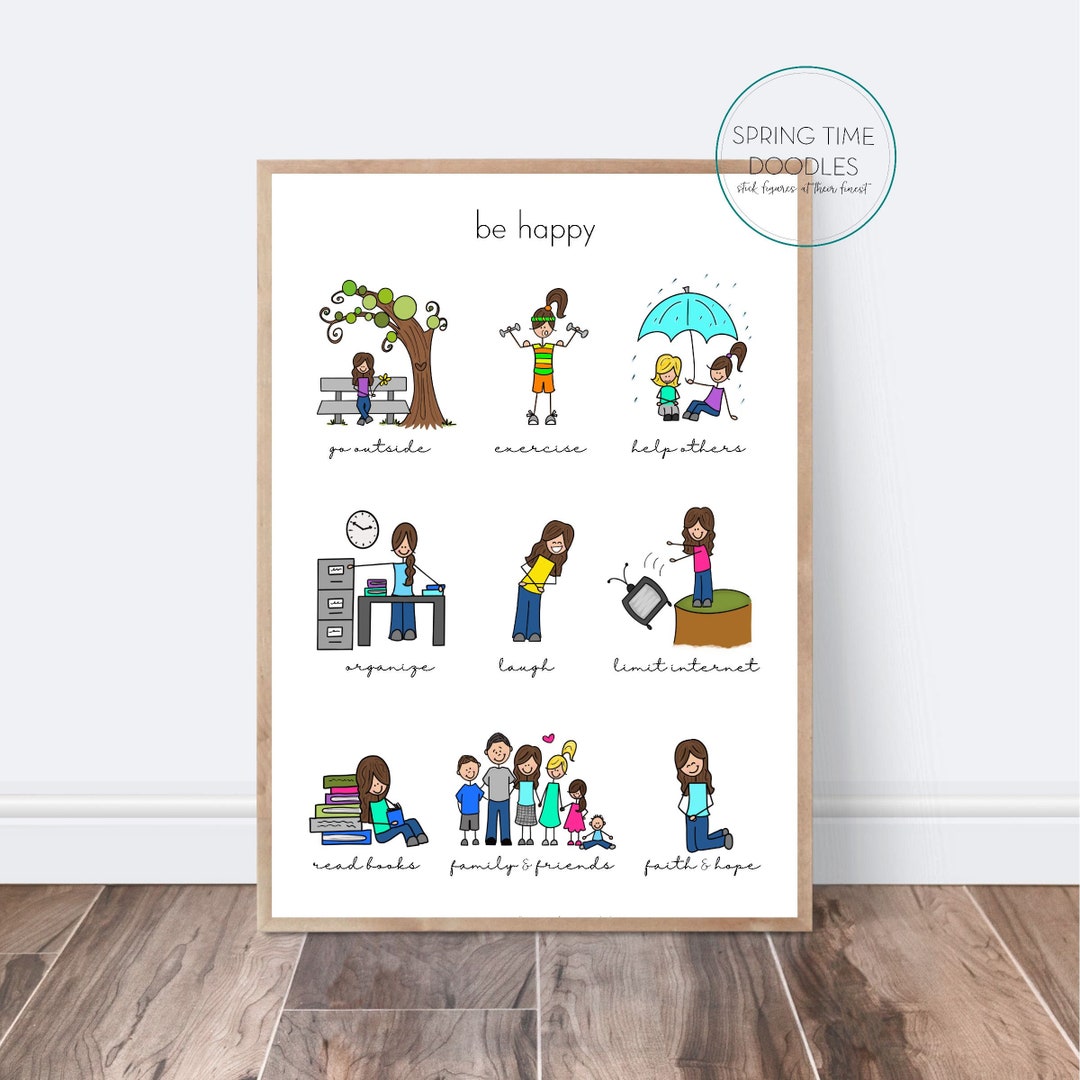 Be Happy Poster Printable Digital Download Health Happiness Goals - Etsy