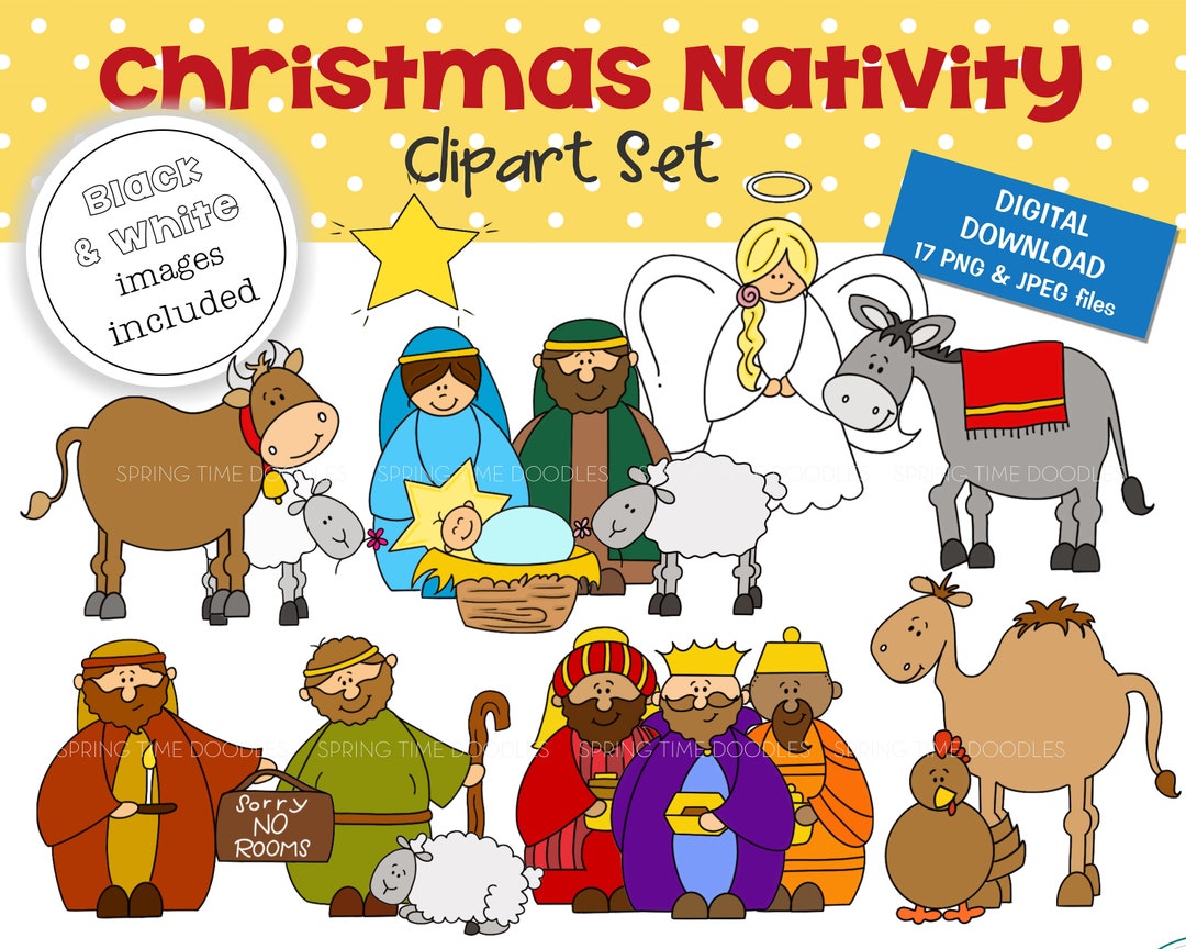Christmas Nativity Clipart Set: Baby Jesus, Mary, Joseph (digital ...