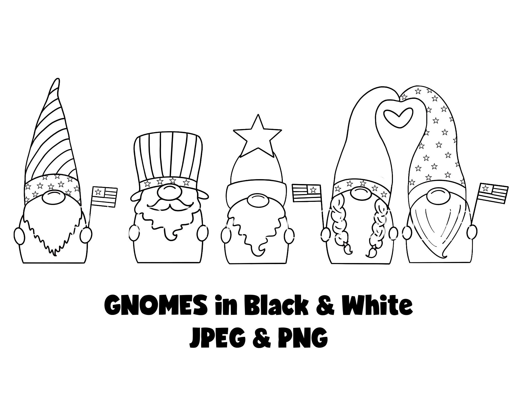 Gnome Digital Clipart 4th of July Bundle, Banner, Coloring Pages - Etsy