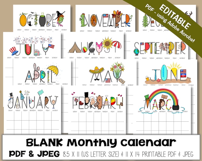Blank Calendar PORTRAIT Vertical Version PDF & JPEG - Etsy