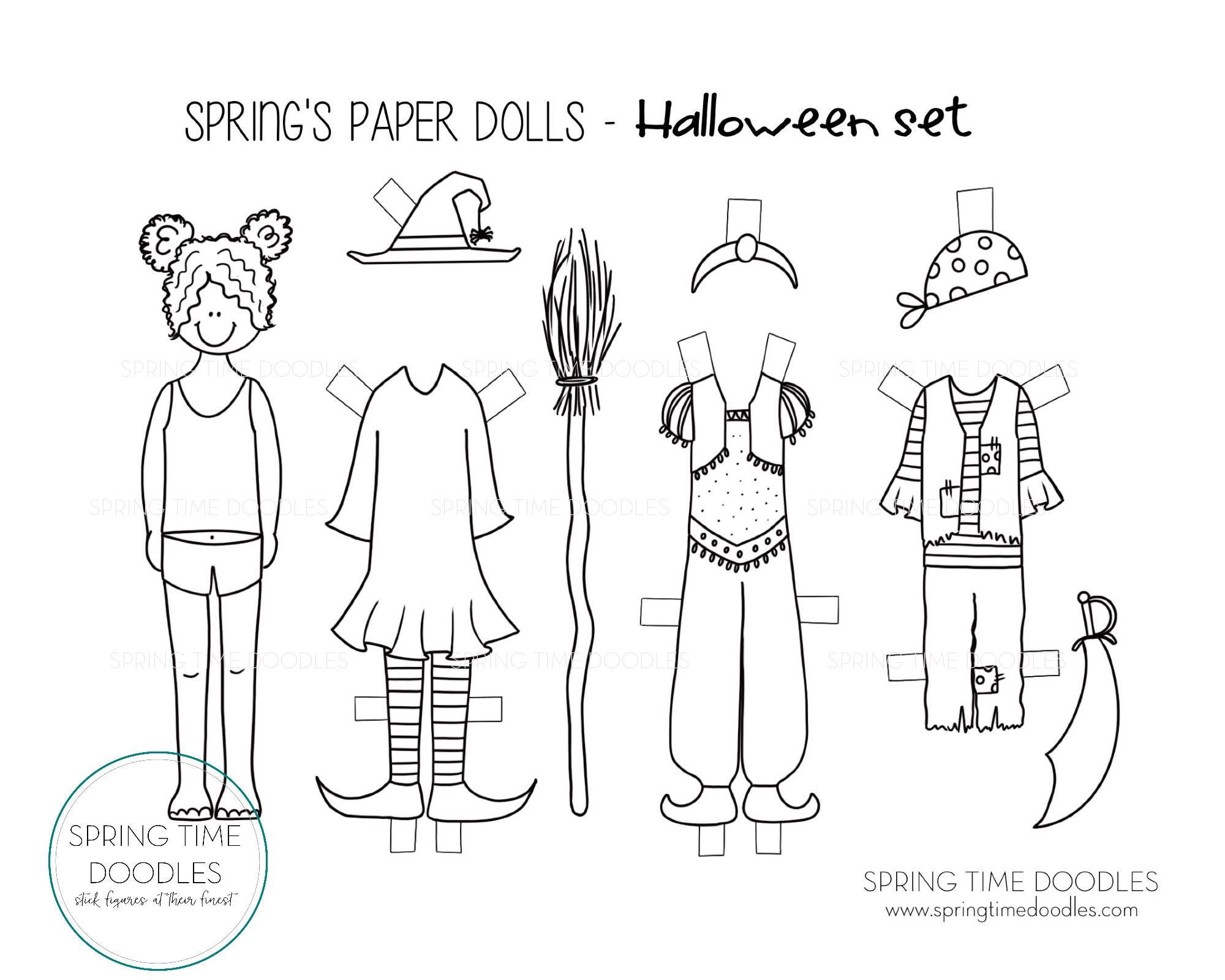 Halloween Paper Dolls Digital Download, PDF Printable, Coloring Pages ...