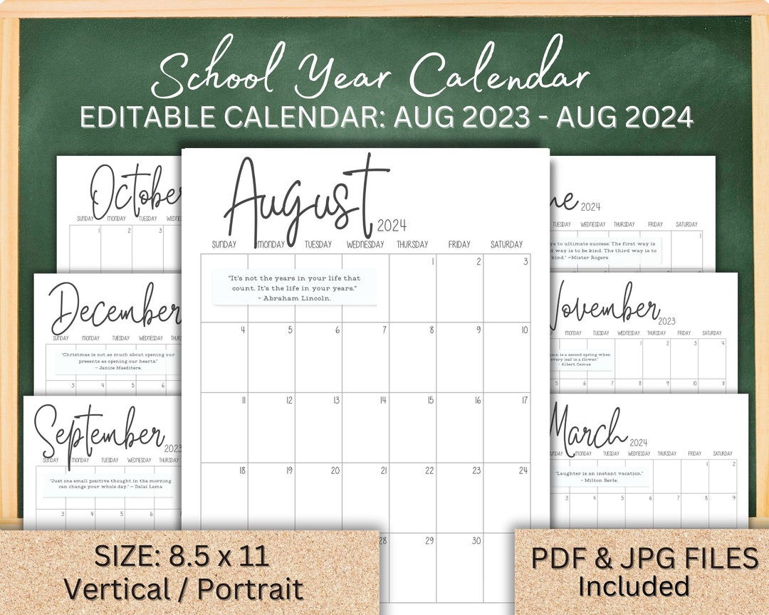 2023-2024 School Year CURSIVE Calendar Printable With Quotes - Etsy