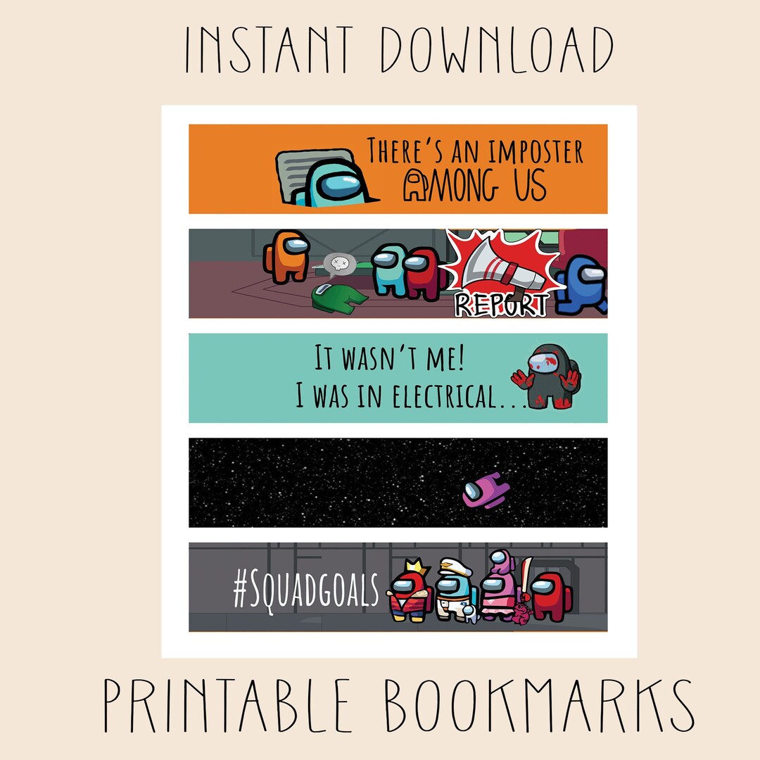 Among Us Bookmarks Kids Bookmark Bundle Printable Book Marker Place ...