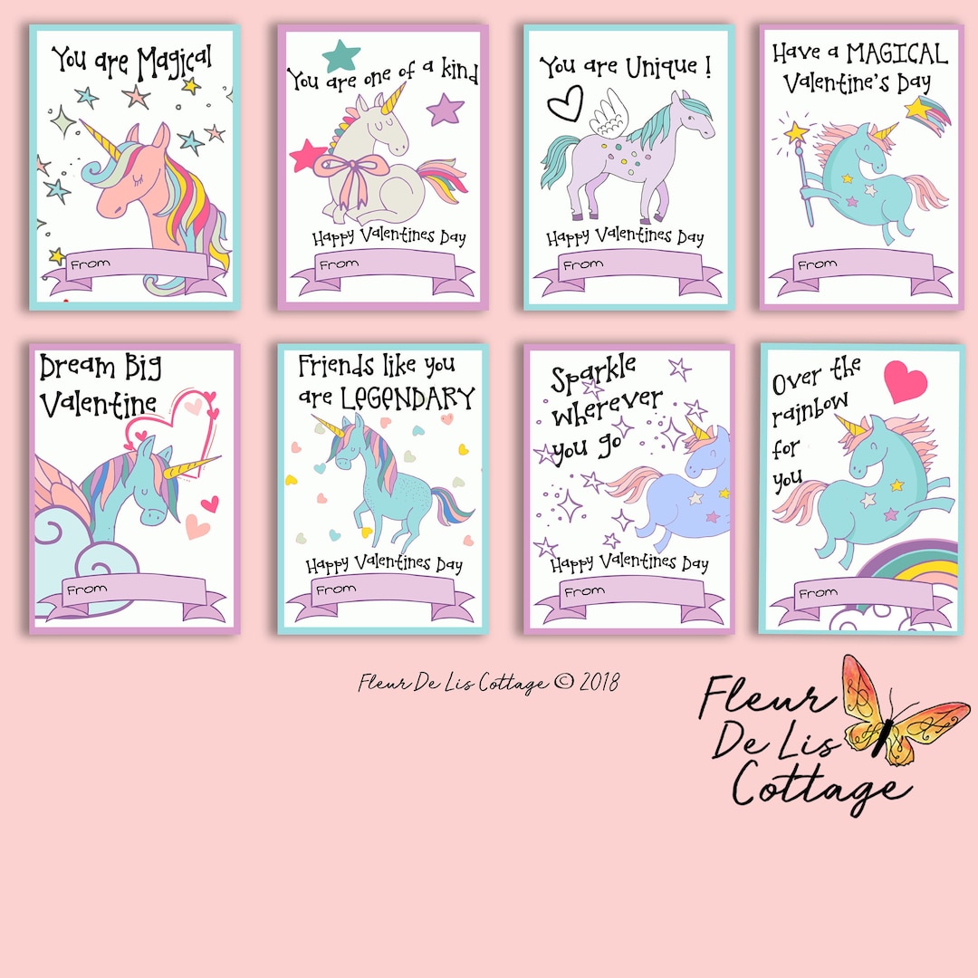 Unicorns Classroom Valentine Printable School Valentines Class Party ...