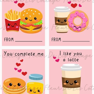 Instant Download Kids Kawaii Foodie Classroom Valentine Printable ...