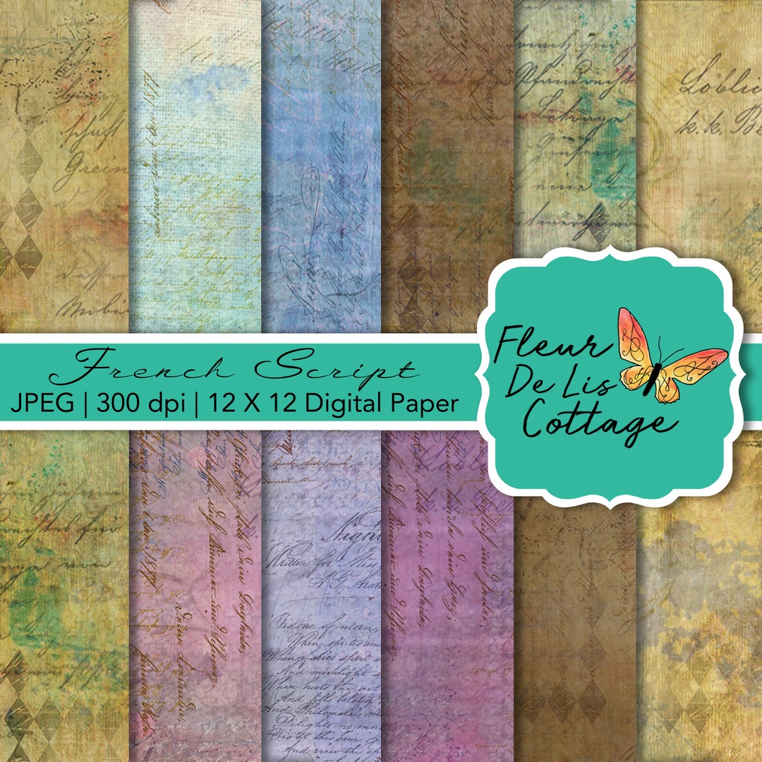 Printable French Script Digital Paper Scrapbook Ephemera - Etsy