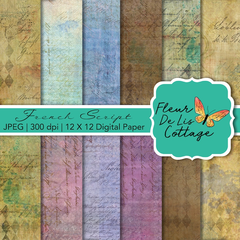 Printable French Script Digital Paper Scrapbook Ephemera - Etsy