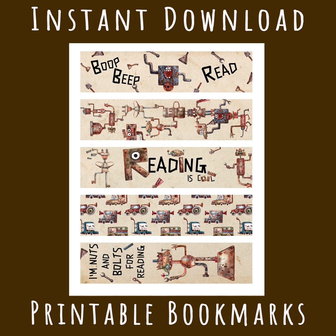 Robot Bookmarks Kids Bookmark Bundle Printable Book Marker Place Marker ...