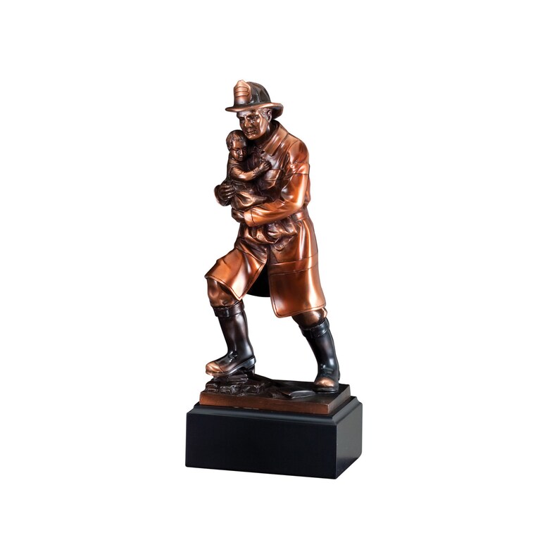 Fireman With Child Resin Sculpture - Etsy