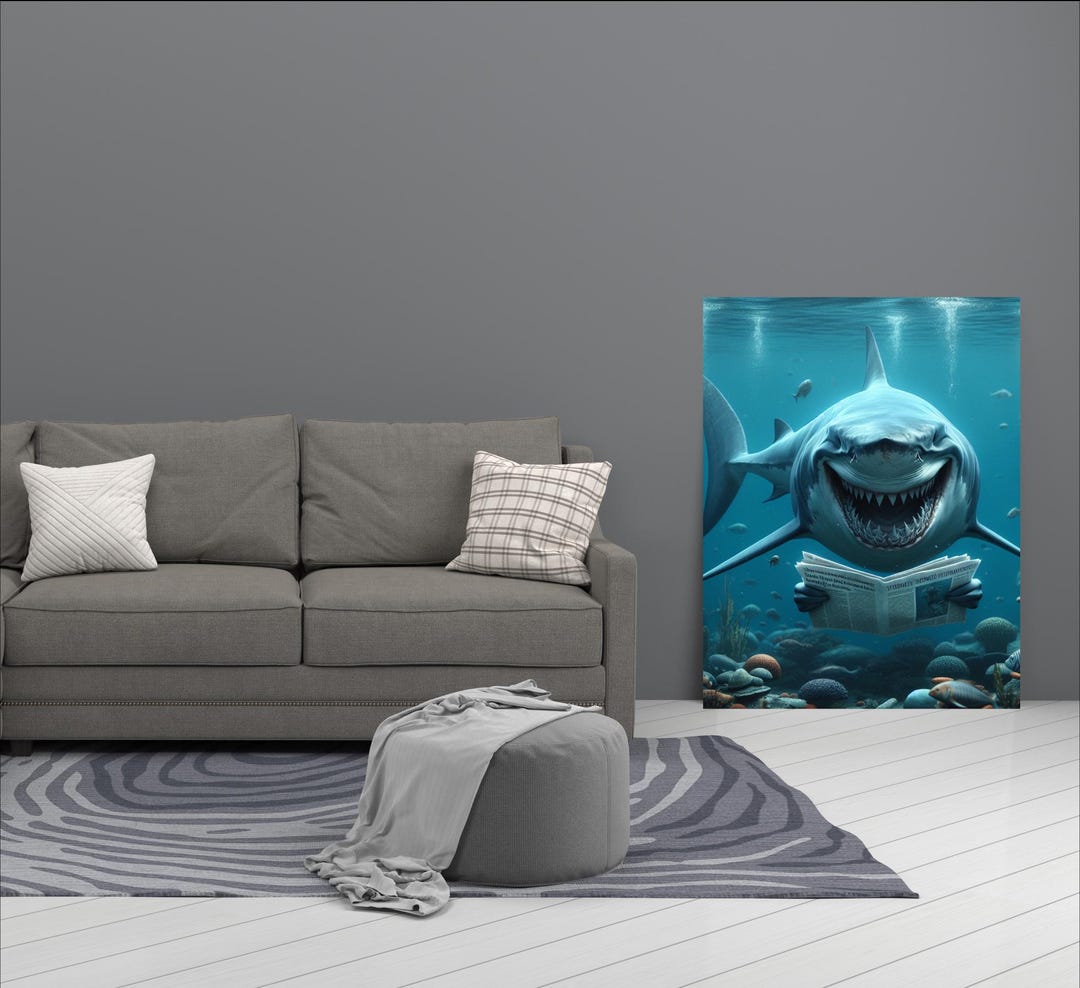 Shark Reading Newspaper- Acrylic Full Color Print - Etsy