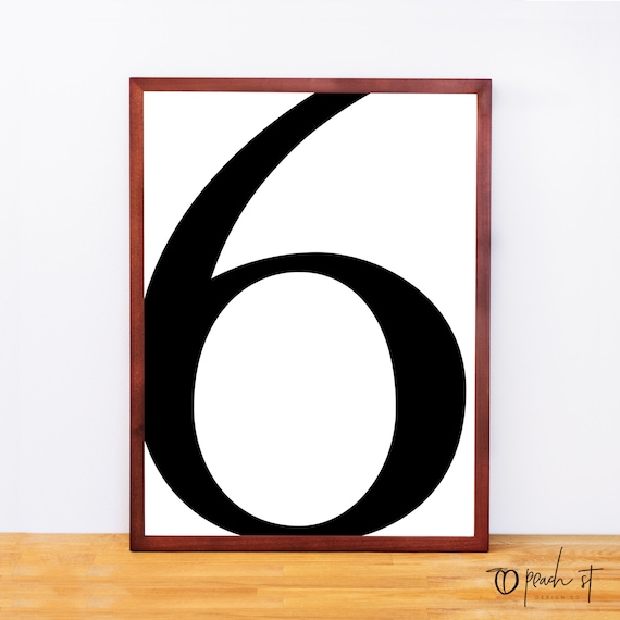 Serif Number 6 Typography Print Letter Print Printable | Etsy