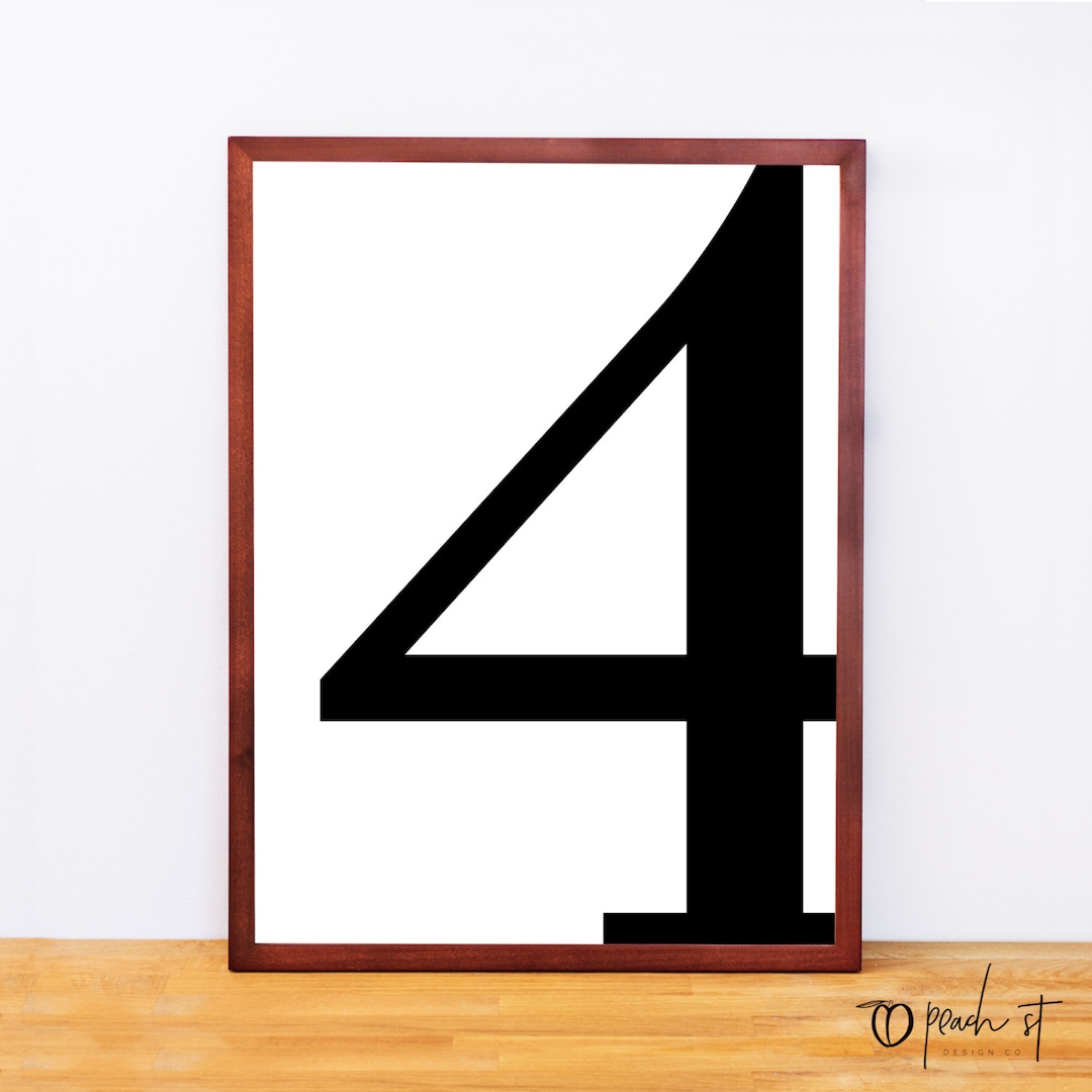 Serif Number 4, Typography Print, Letter Print, Printable Monogram ...
