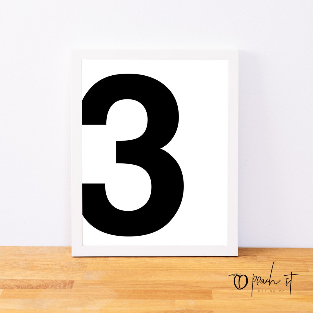 Number 3, Typography Print, Letter Print, Printable Number, Printable ...
