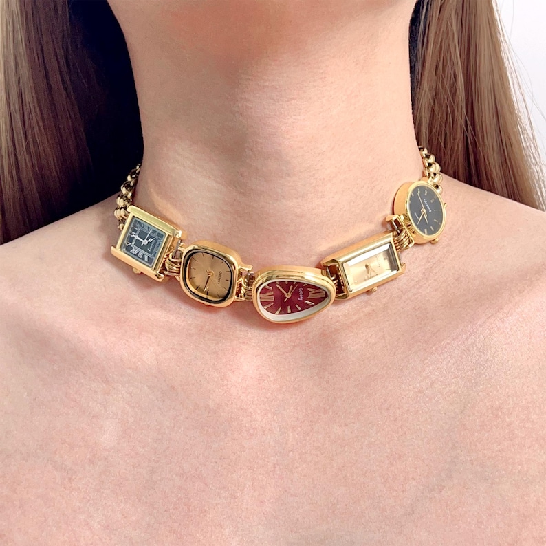 Multi-string Gold Watch Necklace, Steampunk Watch Choker, 5 Watch ...