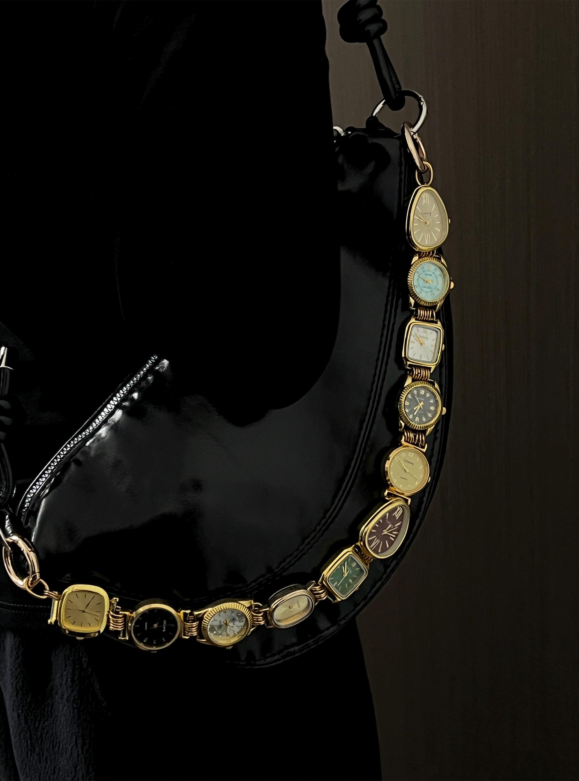 Gold Watch Shoulder Bag Strap, Vintage Timepieces Handbag Accessory ...
