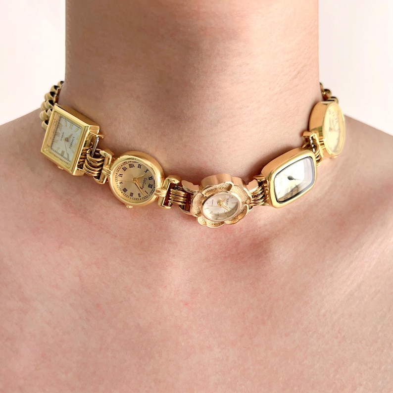 Vintage Gold Watch Choker, Steampunk Clock Necklace, Custom Gold Chain ...