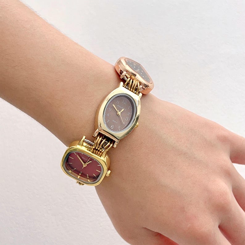 Y2K Punk Gold Watch Chain Bracelet: Red, Black & Gold 3-in-1 Heart ...