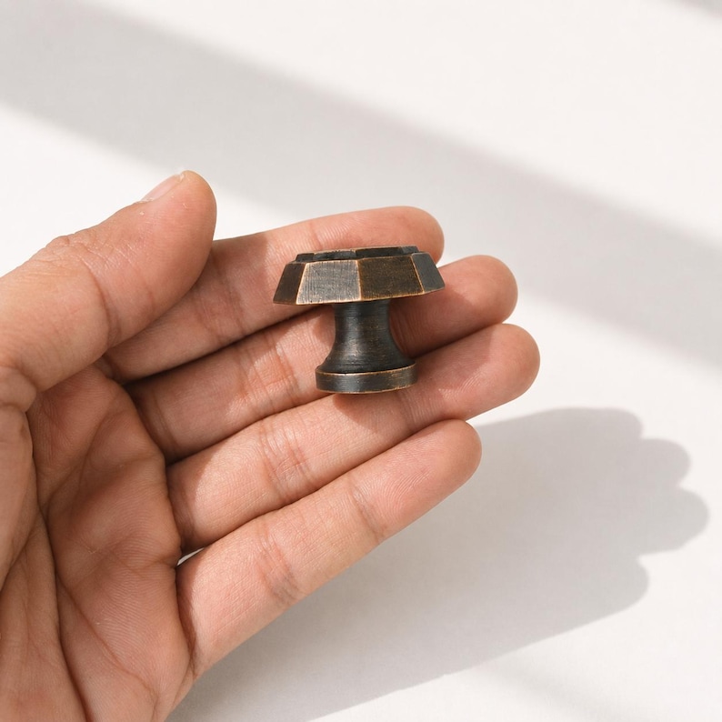 Hexagon Cabinet Knob, Antique Drawer Pull, Solid Brass Hardware - Etsy