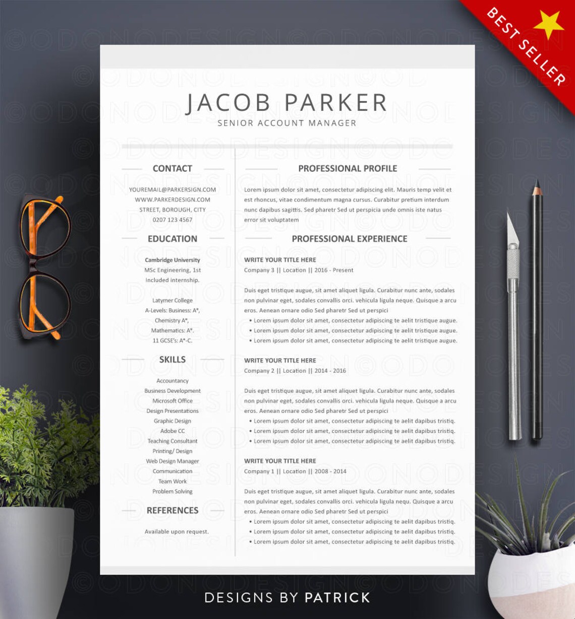 Pack of 8 CV Templates Resume Template Word 3 Page | Etsy