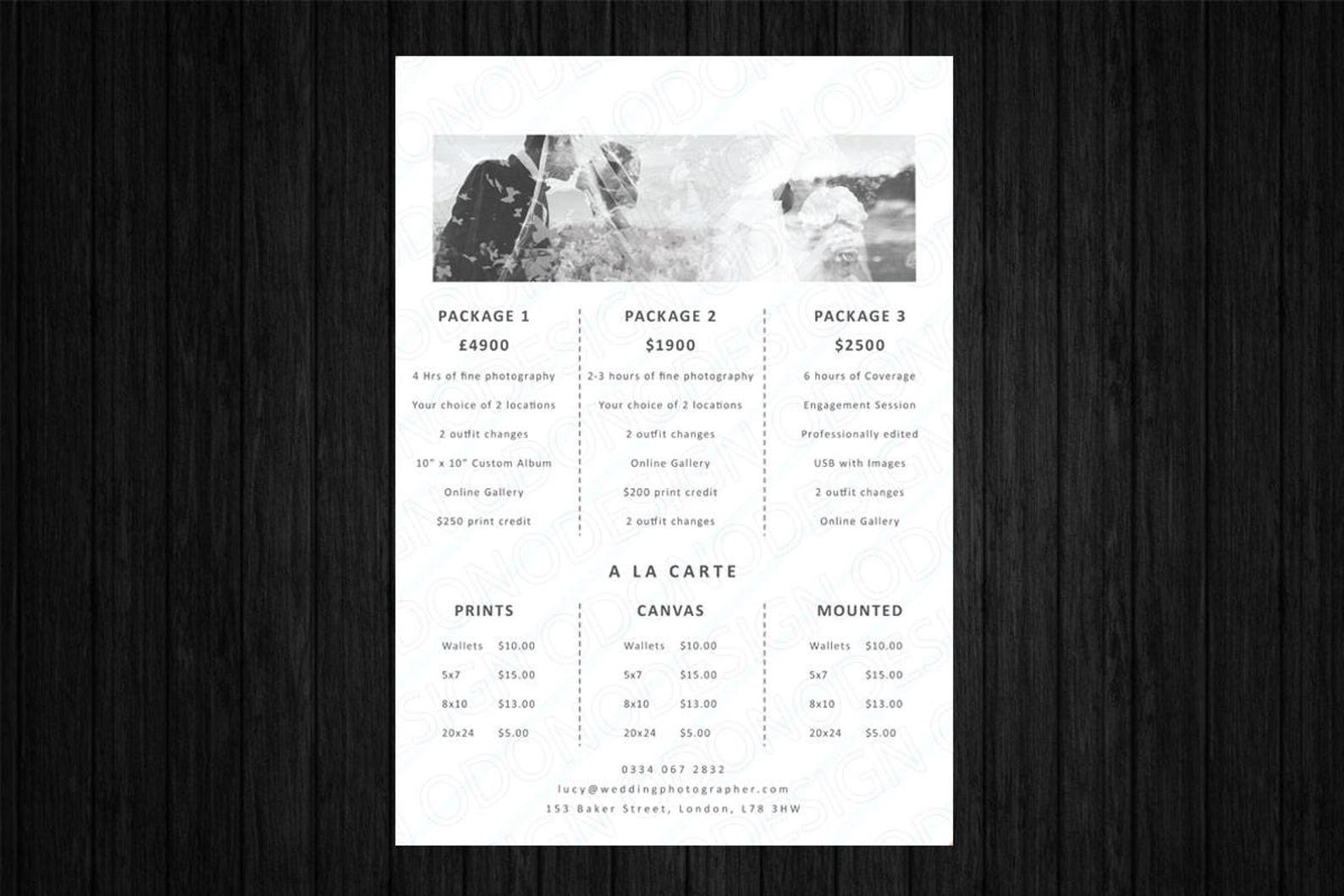 Printable Artwork Photography Pricing Template - Price Guide List for ...