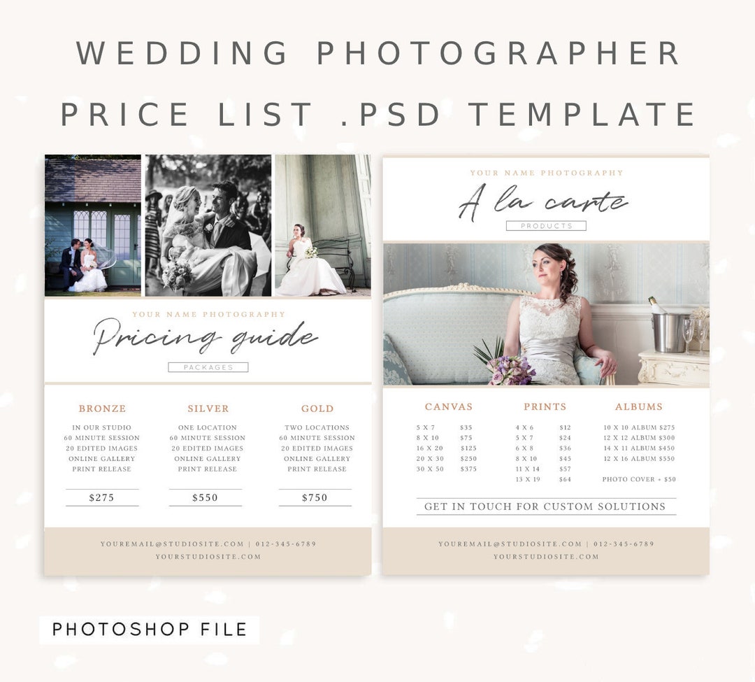 Wedding Photography Pricing Guide Template + A La Carte Menu List, for ...