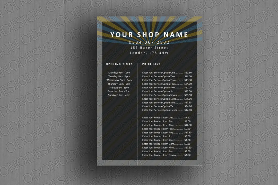 Shop Price List Artwork Template for Your Online or Bricks and Mortar ...