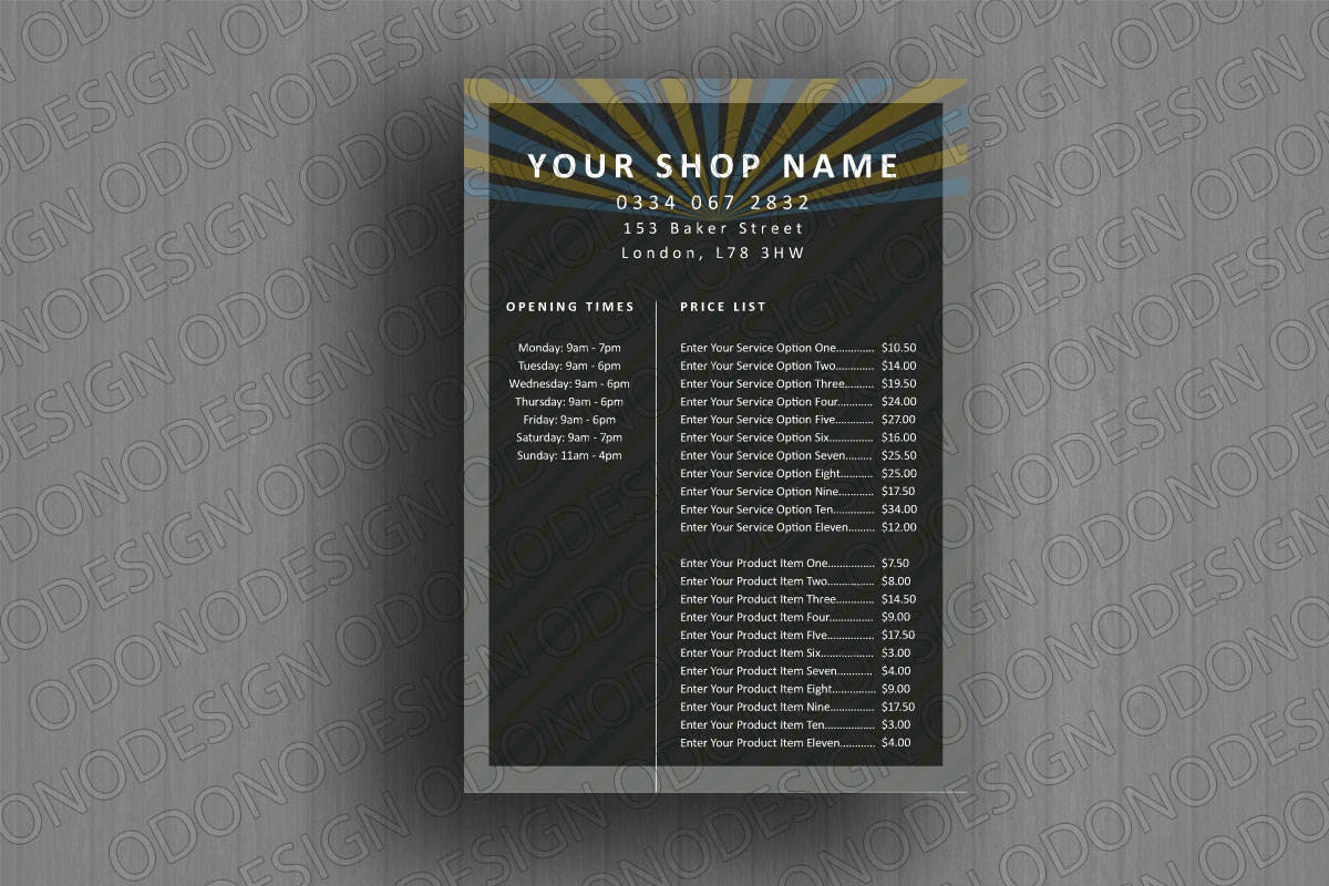 Shop Price List Artwork Template for Your Online or Bricks and Mortar ...