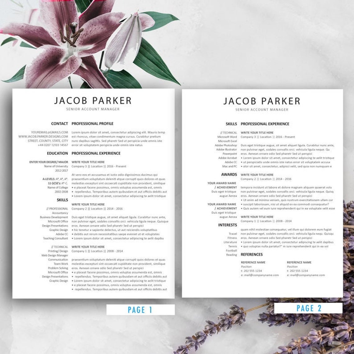 Pack of 8 CV Templates Resume Template Word 3 Page | Etsy