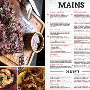 Restaurant Menu Template Microsoft Word MS. Print From Home Artwork ...