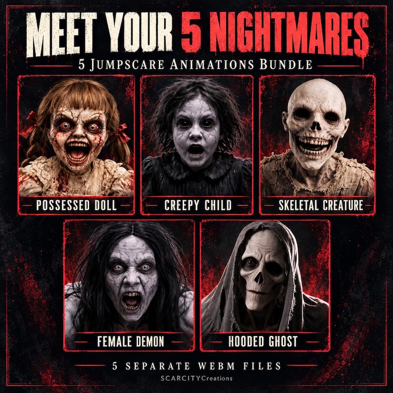Halloween Jumpscare Stream Alerts Bundle, 5 Scary Transparent WEBM ...
