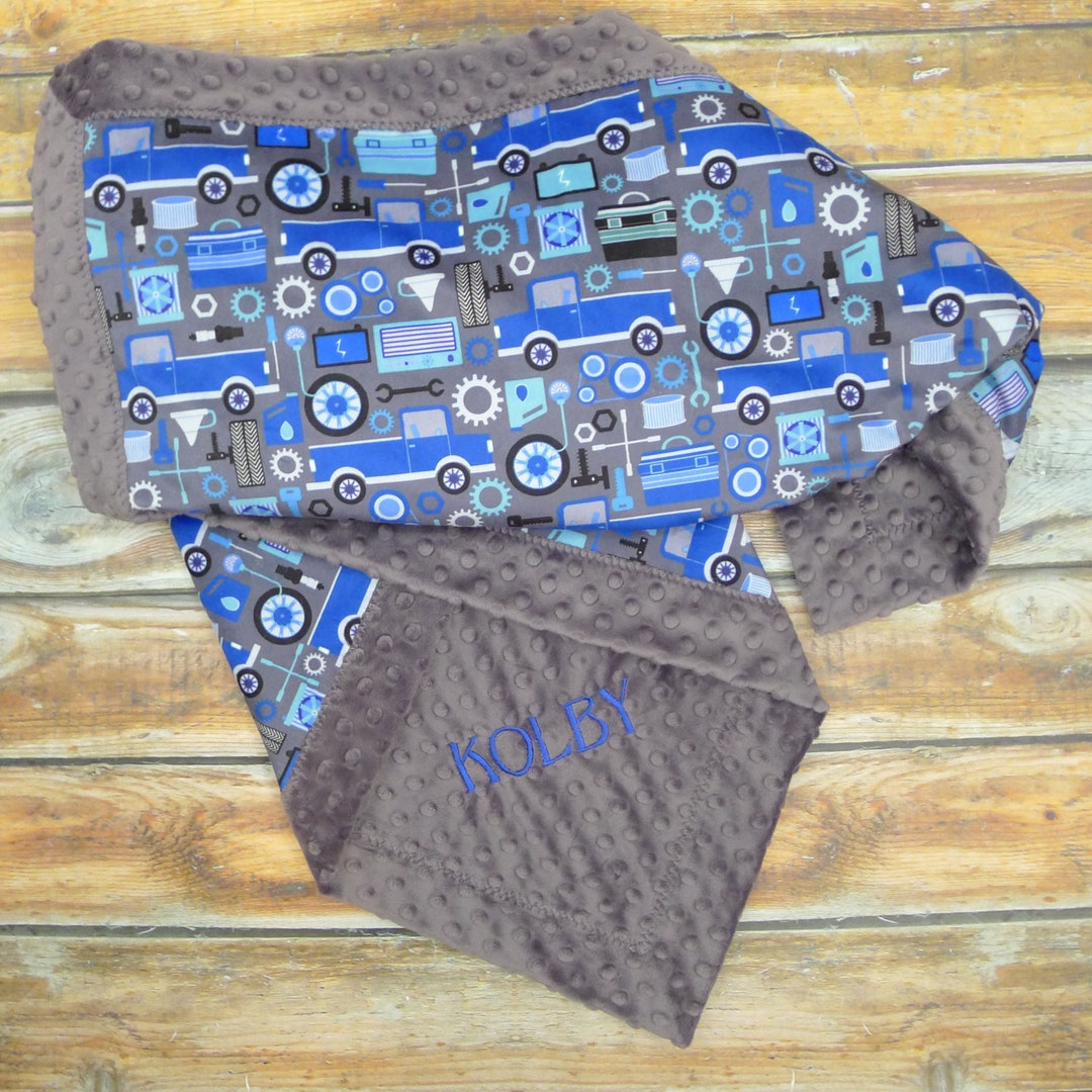 Mechanic Minky Blanket - Personalized Minky - Faux Quilt - Auto Shop ...