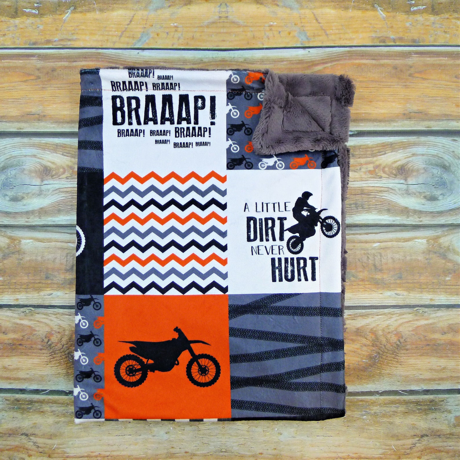 Orange Motocross Minky Blanket - Motox - Faux Patchwork - Motorcycle ...