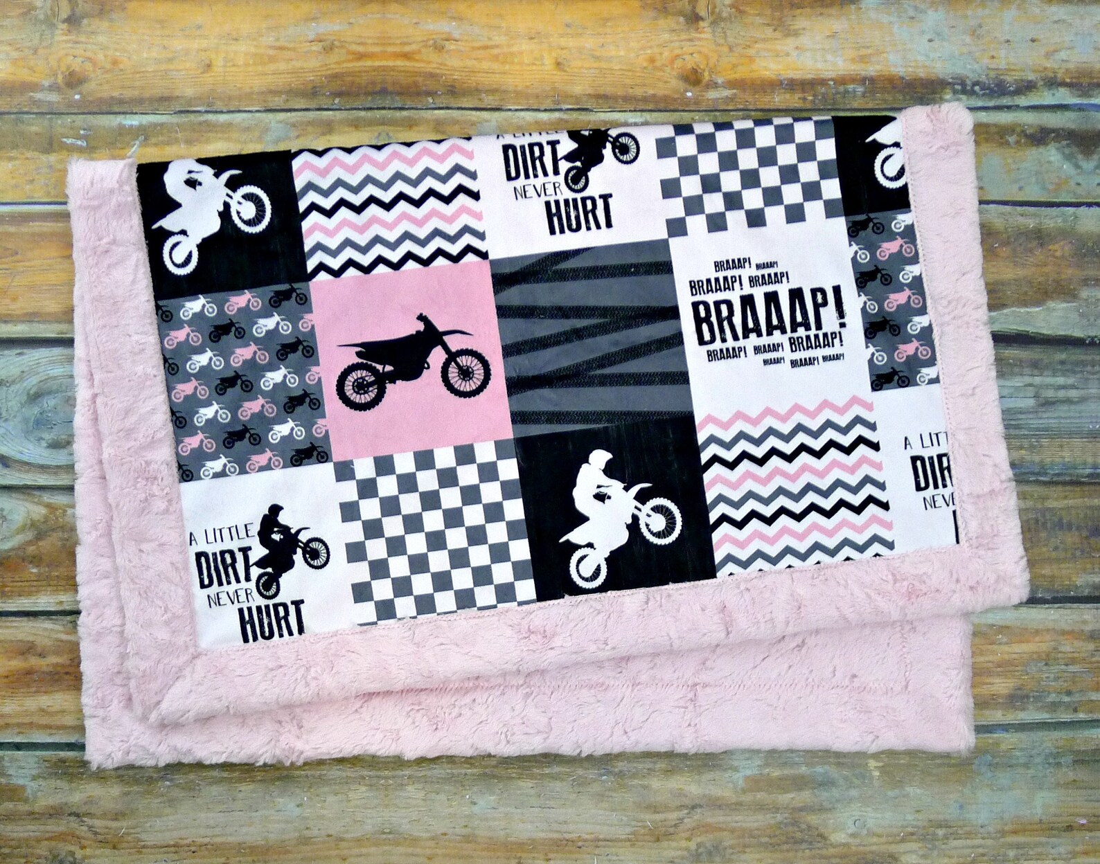 Personalized Motocross Minky Blanket - Minky Faux Patchwork ...