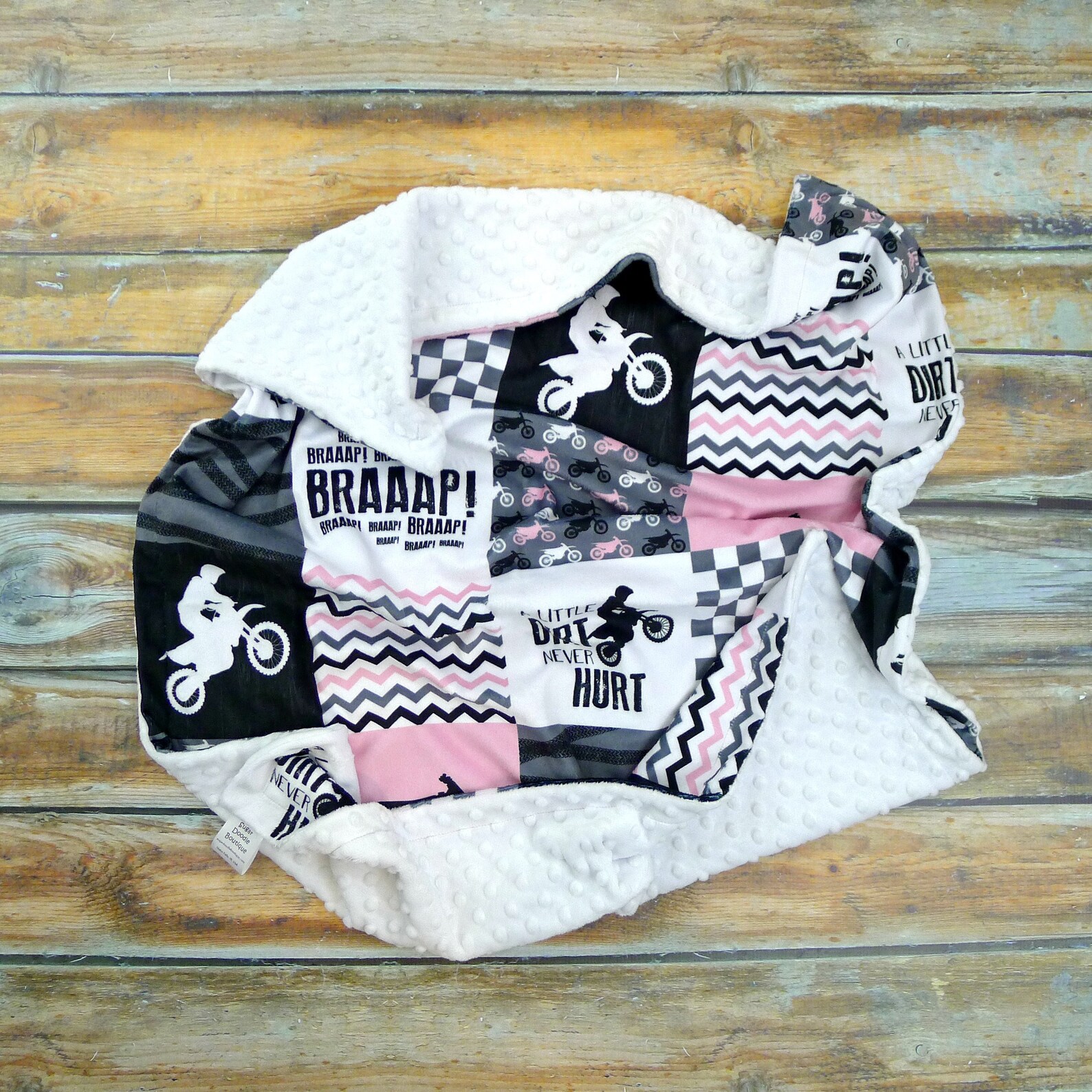 Personalized Motocross Minky Blanket - Minky Faux Patchwork ...