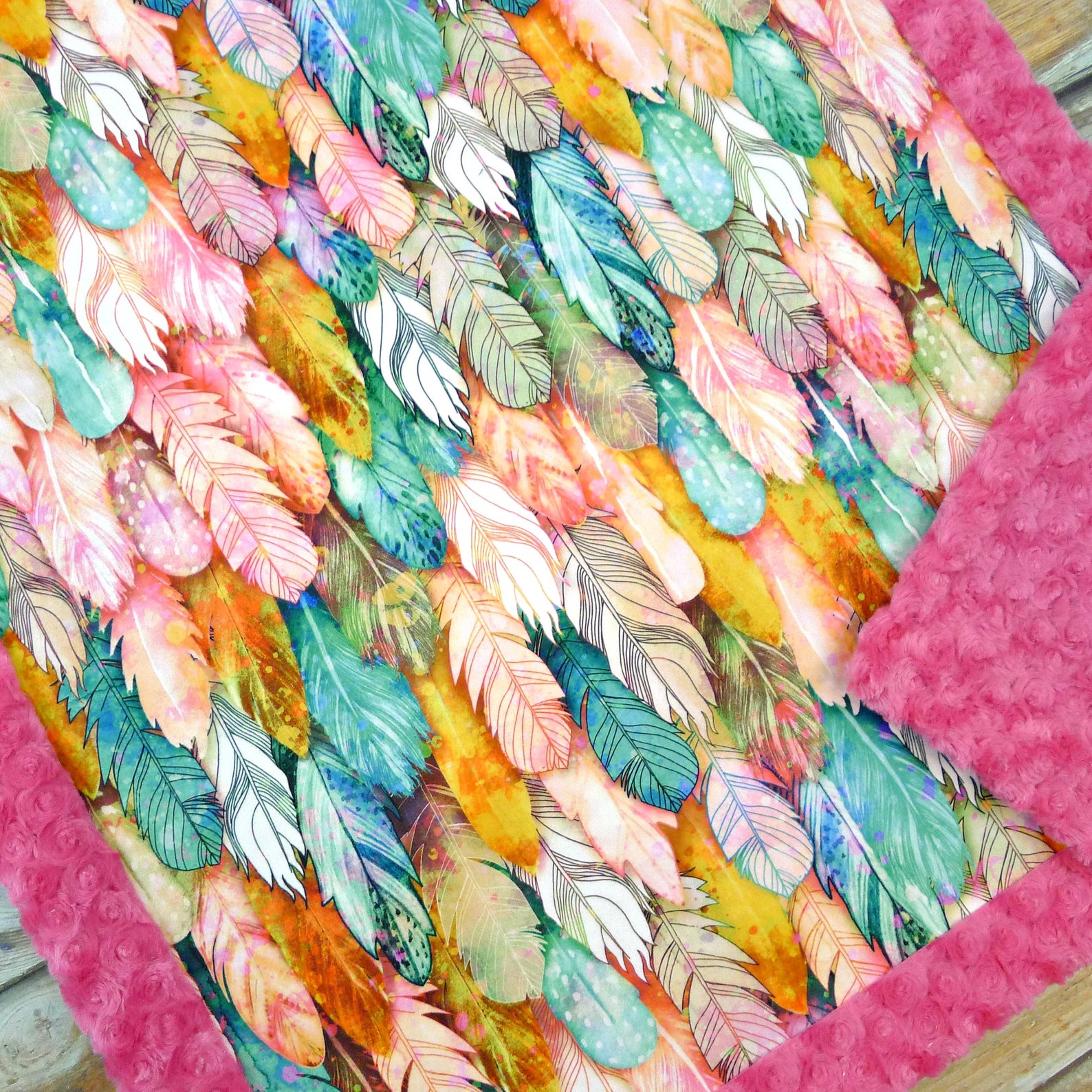 Feathers Baby Blanket Boho Baby Blanket Minky Baby Blanket Feather ...