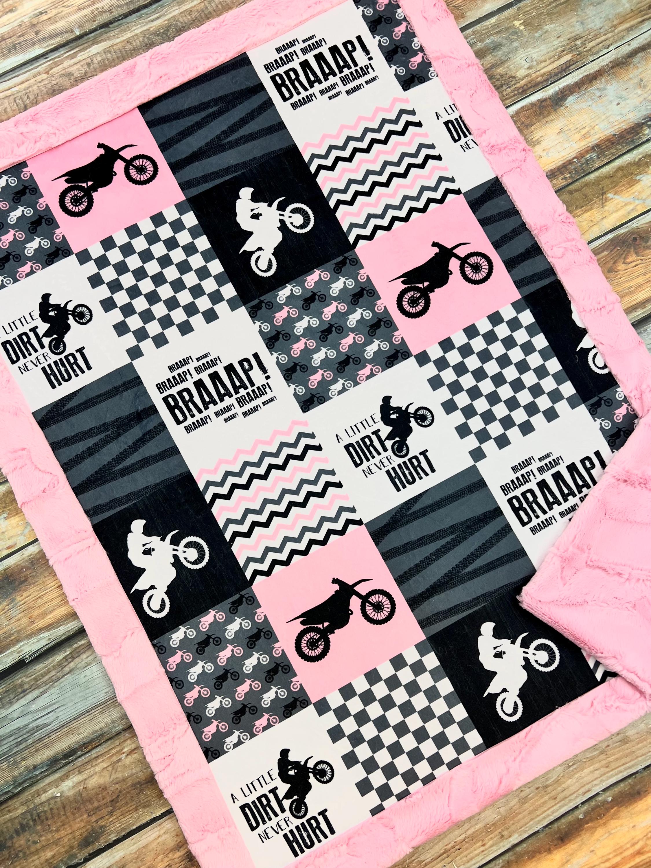 Personalized Motocross Minky Blanket - Minky Faux Patchwork ...