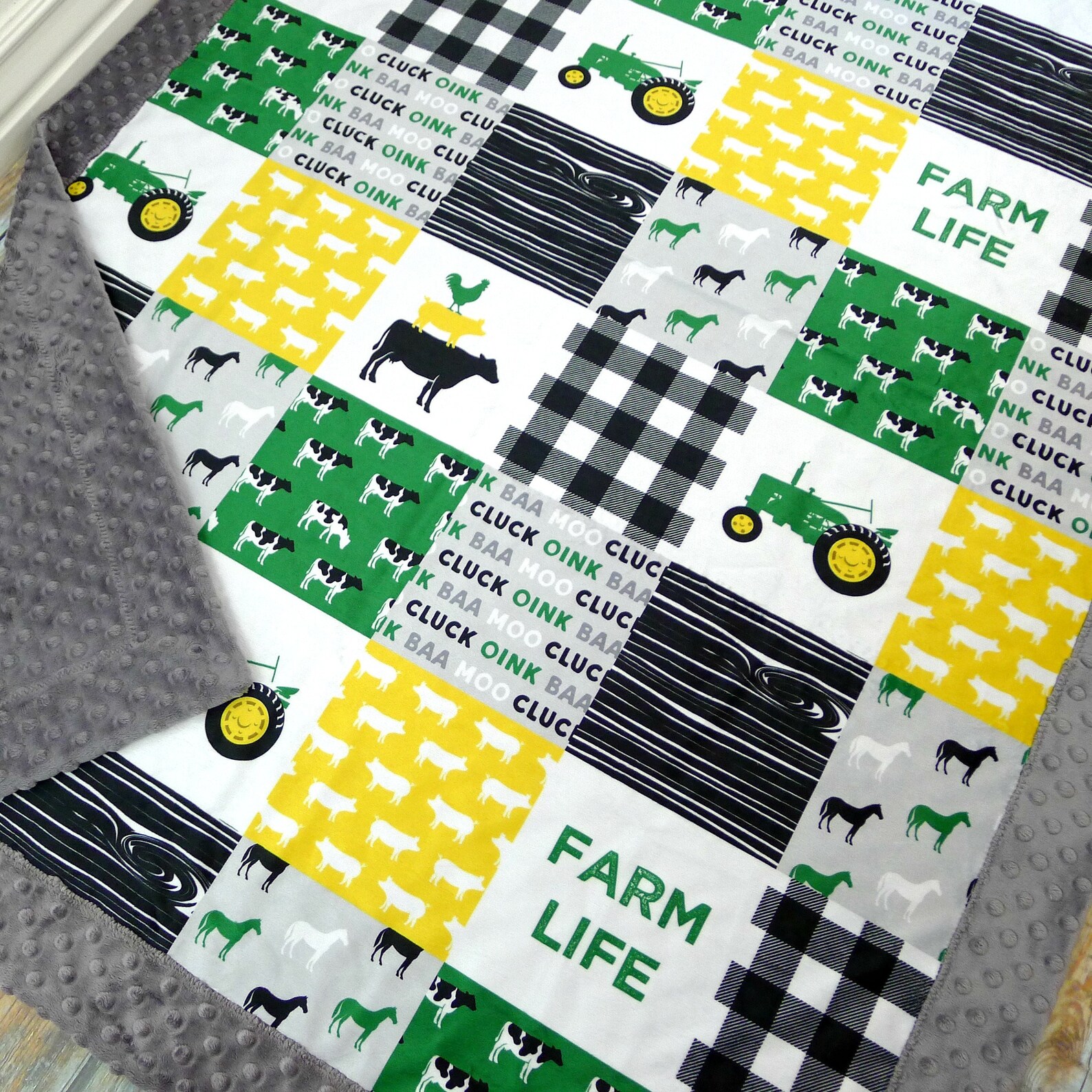 Green Farm Life Minky Blanket - Farm Blanket - Green Tractor Blanket ...
