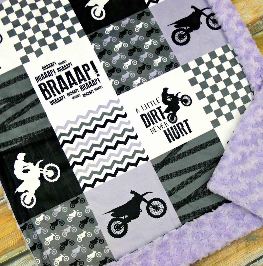 Motocross Minky Blanket - Designer Minky - Faux Patchwork - Motorcycle ...