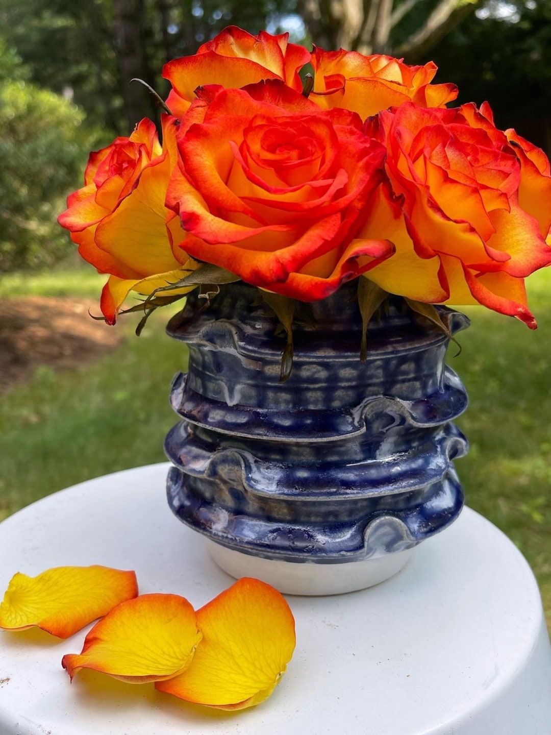 Blue and White Pagoda Vase - Etsy