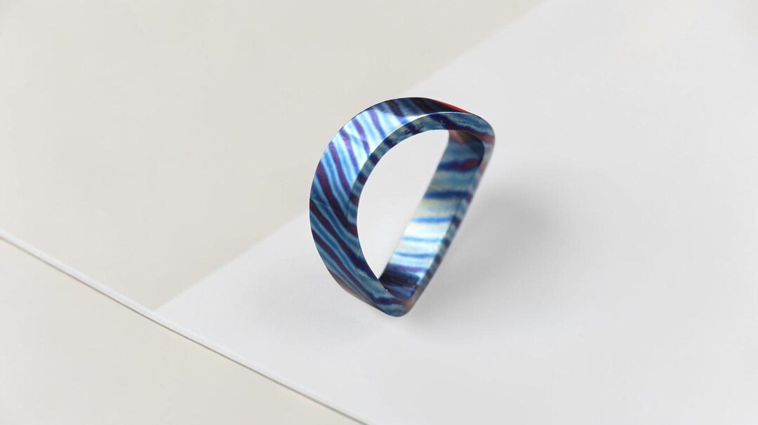Colorful Timascus Ring: Unique Hypoallergenic Titanium Damascus Wedding ...